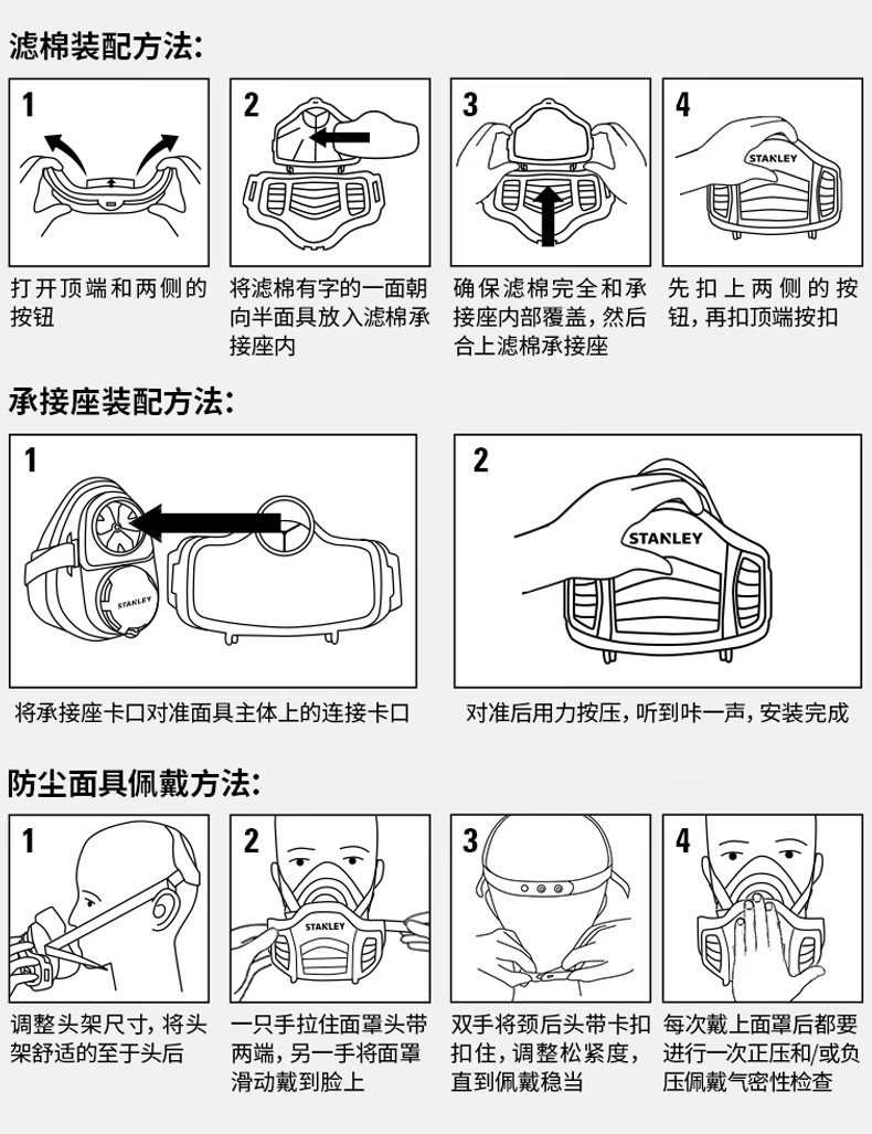 STANLEY史丹利ST2210橡胶半面罩防尘面具技术参数-产品资料/说明书-铤和